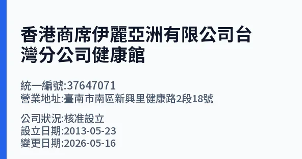 香港商席伊麗亞洲有限公司台灣分公司健康館的照片-統編 37647071(臺南市) 公司登記資料與營業項目詳細圖表