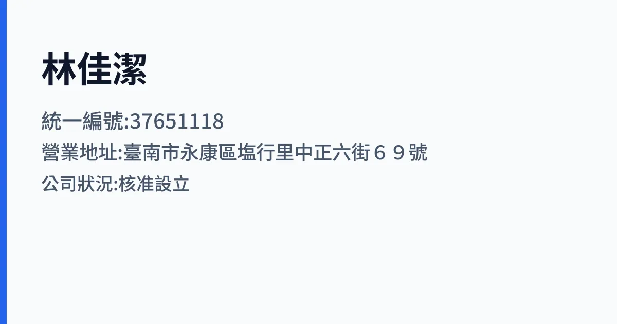 林佳潔 - 統編 37651118(臺南市) 公司登記資料與營業項目詳細圖表
