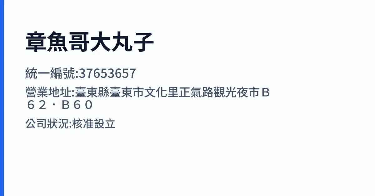 章魚哥大丸子 - 統編 37653657(臺東縣) 公司登記資料與營業項目詳細圖表