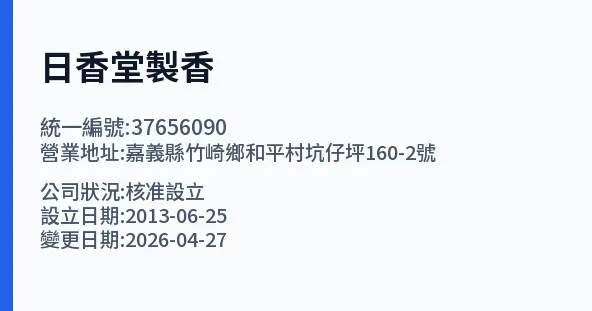 日香堂製香的照片-統編 37656090(嘉義縣) 公司登記資料與營業項目詳細圖表