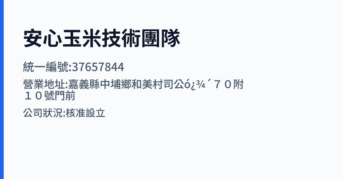 安心玉米技術團隊 - 統編 37657844(嘉義縣) 公司登記資料與營業項目詳細圖表