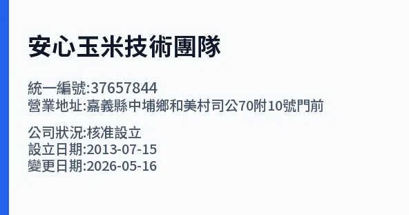 安心玉米技術團隊的照片-統編 37657844(嘉義縣) 公司登記資料與營業項目詳細圖表