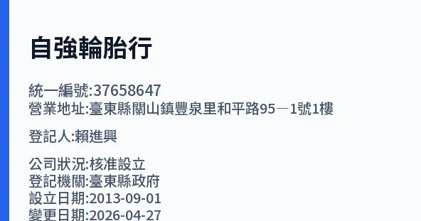 自強輪胎行的照片-統編 37658647(臺東縣) 公司登記資料與營業項目詳細圖表
