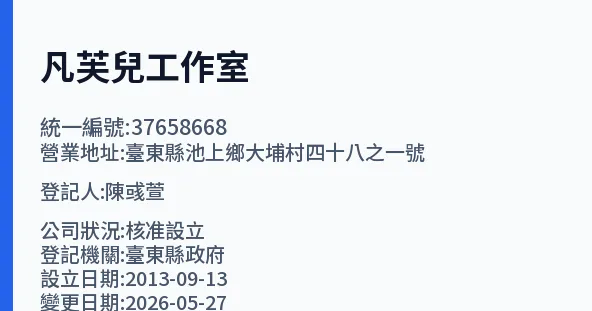 凡芙兒工作室的照片-統編 37658668(臺東縣) 公司登記資料與營業項目詳細圖表
