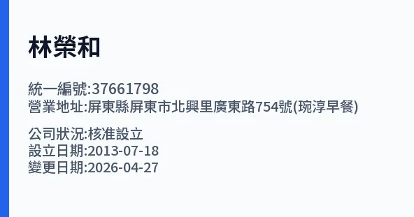 林榮和的照片-統編 37661798(屏東縣) 公司登記資料與營業項目詳細圖表
