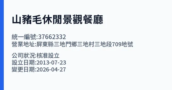 山豬毛休閒景觀餐廳的照片-統編 37662332(屏東縣) 公司登記資料與營業項目詳細圖表