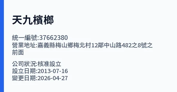 天九檳榔的照片-統編 37662380(嘉義縣) 公司登記資料與營業項目詳細圖表