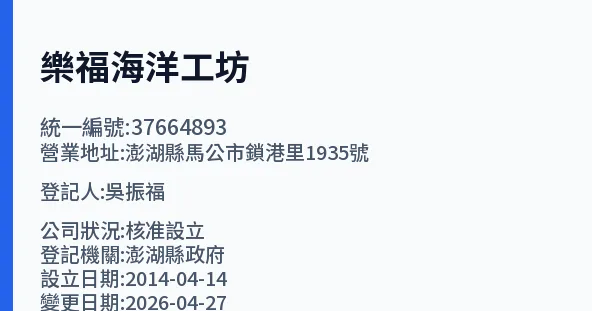 樂福海洋工坊的照片-統編 37664893(澎湖縣) 公司登記資料與營業項目詳細圖表