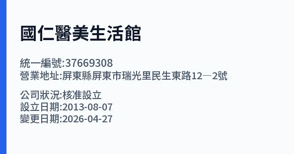 國仁醫美生活館的照片-統編 37669308(屏東縣) 公司登記資料與營業項目詳細圖表