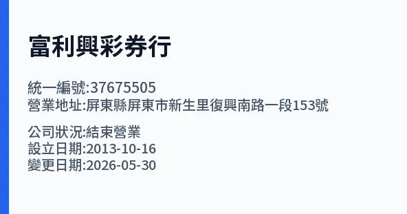 富利興彩券行的照片-統編 37675505(屏東縣) 公司登記資料與營業項目詳細圖表