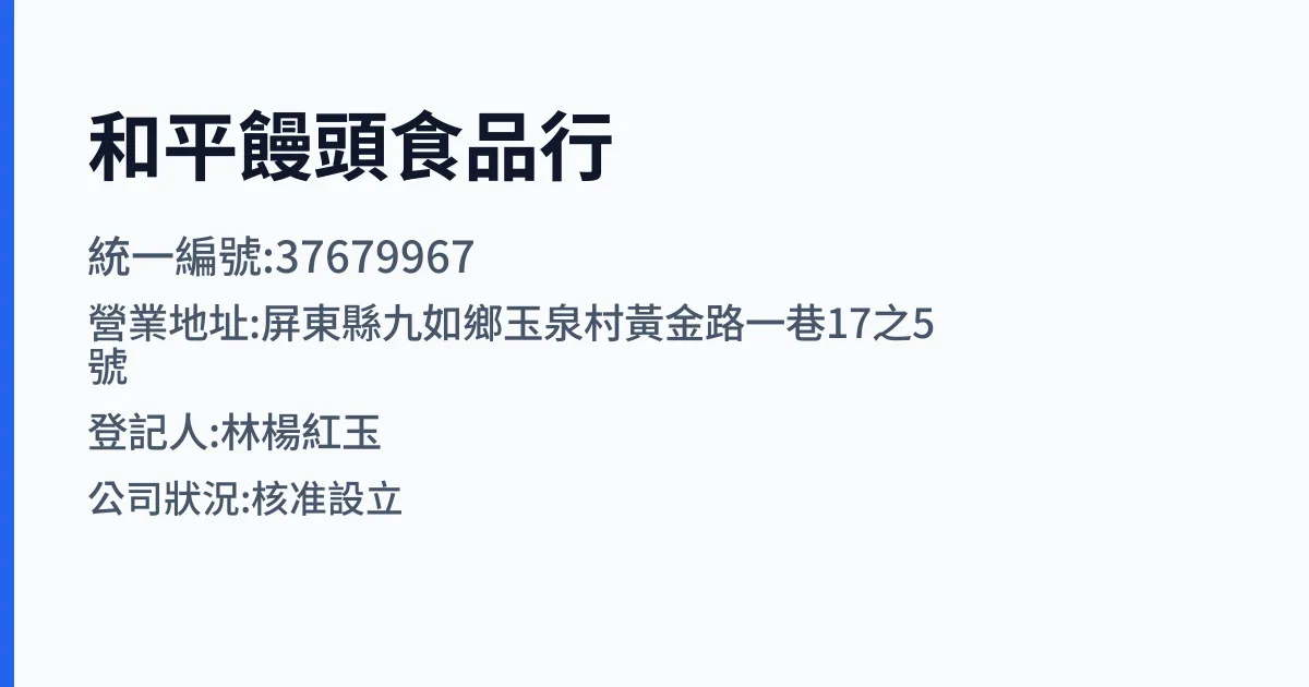 和平饅頭食品行 - 統編 37679967(屏東縣) 公司登記資料與營業項目詳細圖表