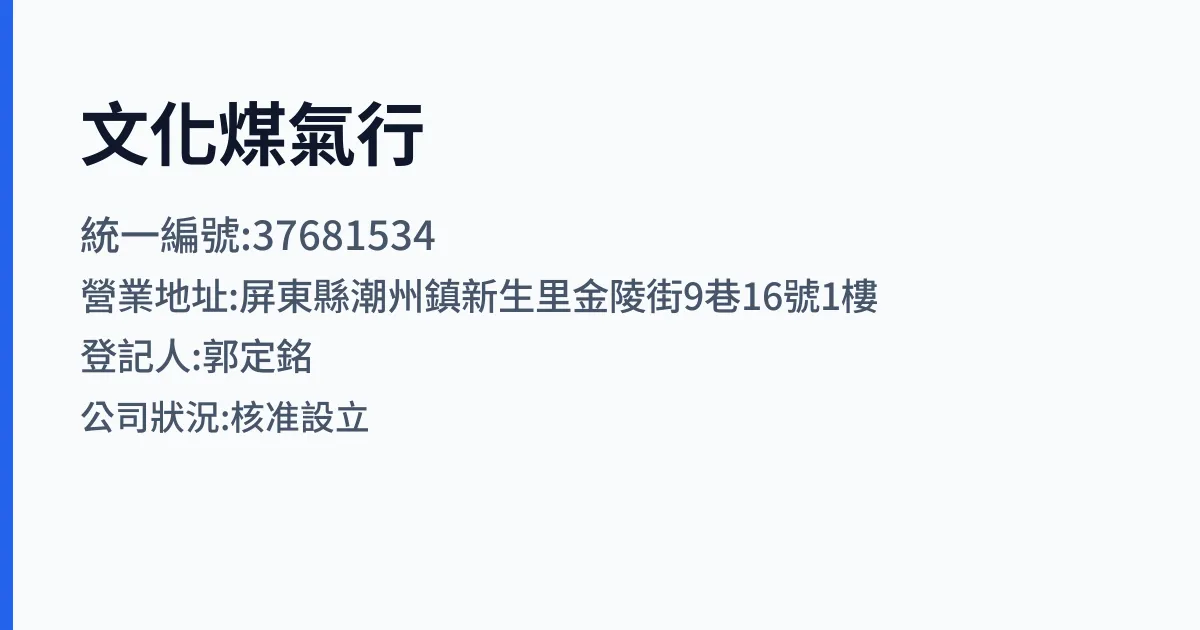 文化煤氣行 - 統編 37681534(屏東縣) 公司登記資料與營業項目詳細圖表