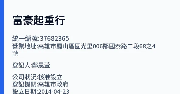 富豪起重行的照片-統編 37682365(高雄市) 公司登記資料與營業項目詳細圖表