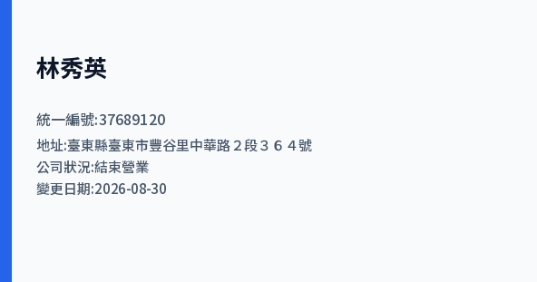 林秀英的照片-統編 37689120(臺東縣) 公司登記資料與營業項目詳細圖表