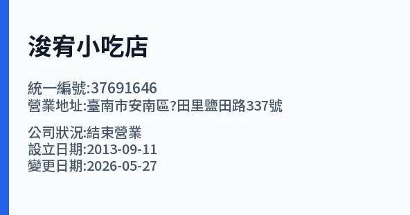 浚宥小吃店的照片-統編 37691646(臺南市) 公司登記資料與營業項目詳細圖表