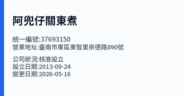 阿兜仔關東煮的照片-統編 37693150(臺南市) 公司登記資料與營業項目詳細圖表
