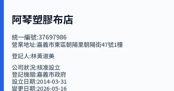 阿琴塑膠布店的照片-統編 37697986(嘉義市) 公司登記資料與營業項目詳細圖表