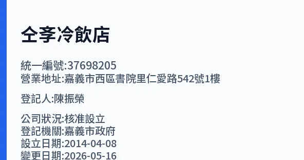 仝斈冷飲店的照片-統編 37698205(嘉義市) 公司登記資料與營業項目詳細圖表