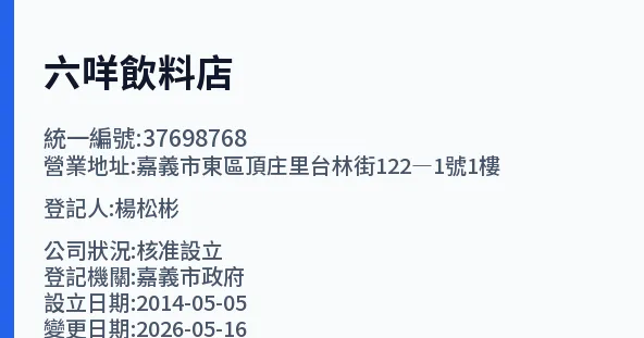六咩飲料店的照片-統編 37698768(嘉義市) 公司登記資料與營業項目詳細圖表