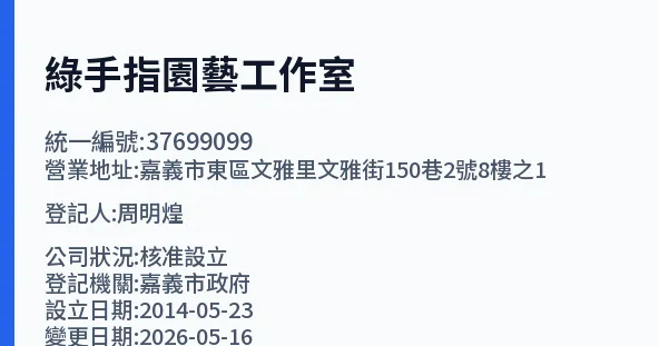 綠手指園藝工作室的照片-統編 37699099(嘉義市) 公司登記資料與營業項目詳細圖表