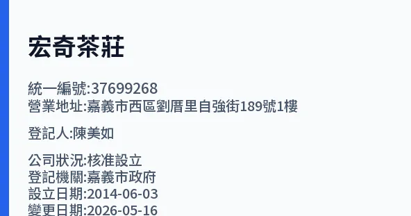 宏奇茶莊的照片-統編 37699268(嘉義市) 公司登記資料與營業項目詳細圖表