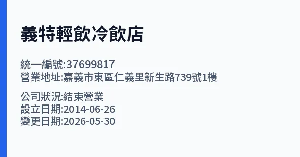 義特輕飲冷飲店的照片-統編 37699817(嘉義市) 公司登記資料與營業項目詳細圖表