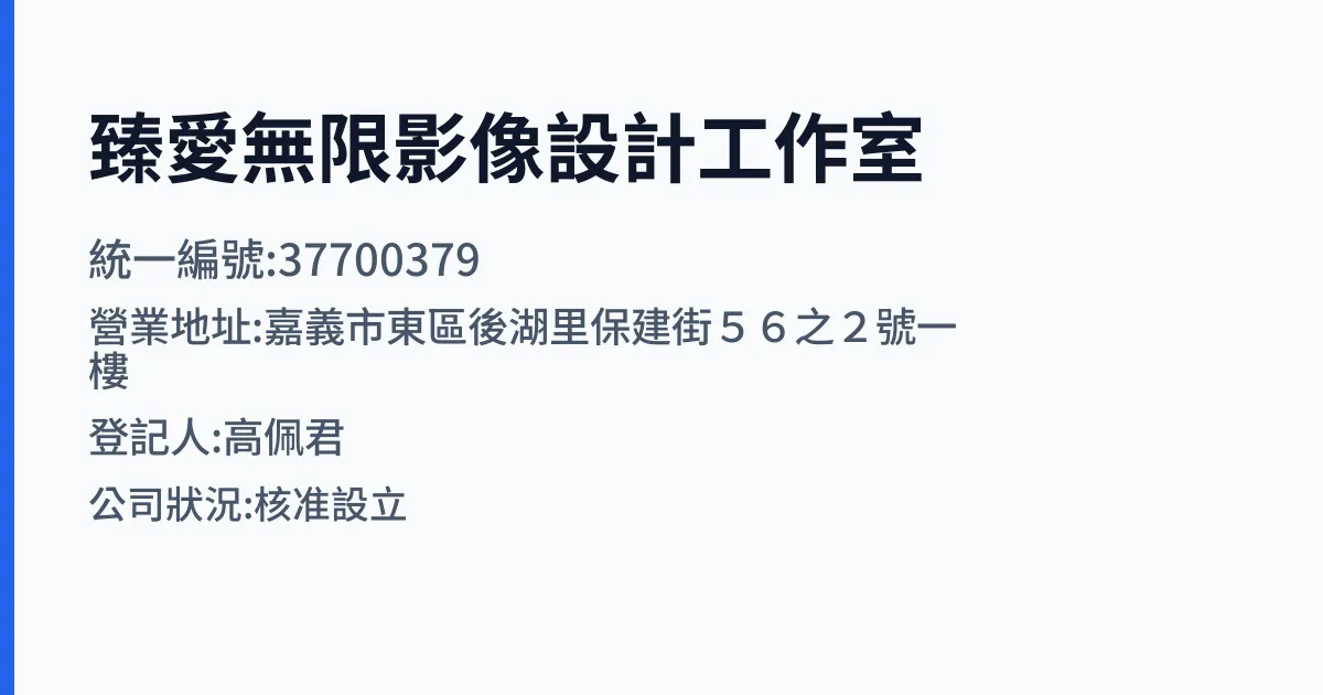 臻愛無限影像設計工作室 - 統編 37700379(嘉義市) 公司登記資料與營業項目詳細圖表