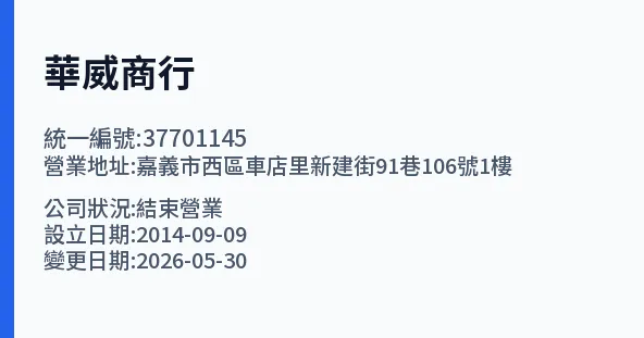 華威商行的照片-統編 37701145(嘉義市) 公司登記資料與營業項目詳細圖表