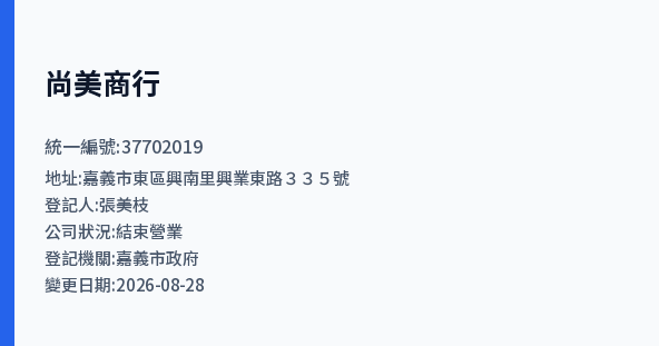 尚美商行的照片-統編 37702019(嘉義市) 公司登記資料與營業項目詳細圖表