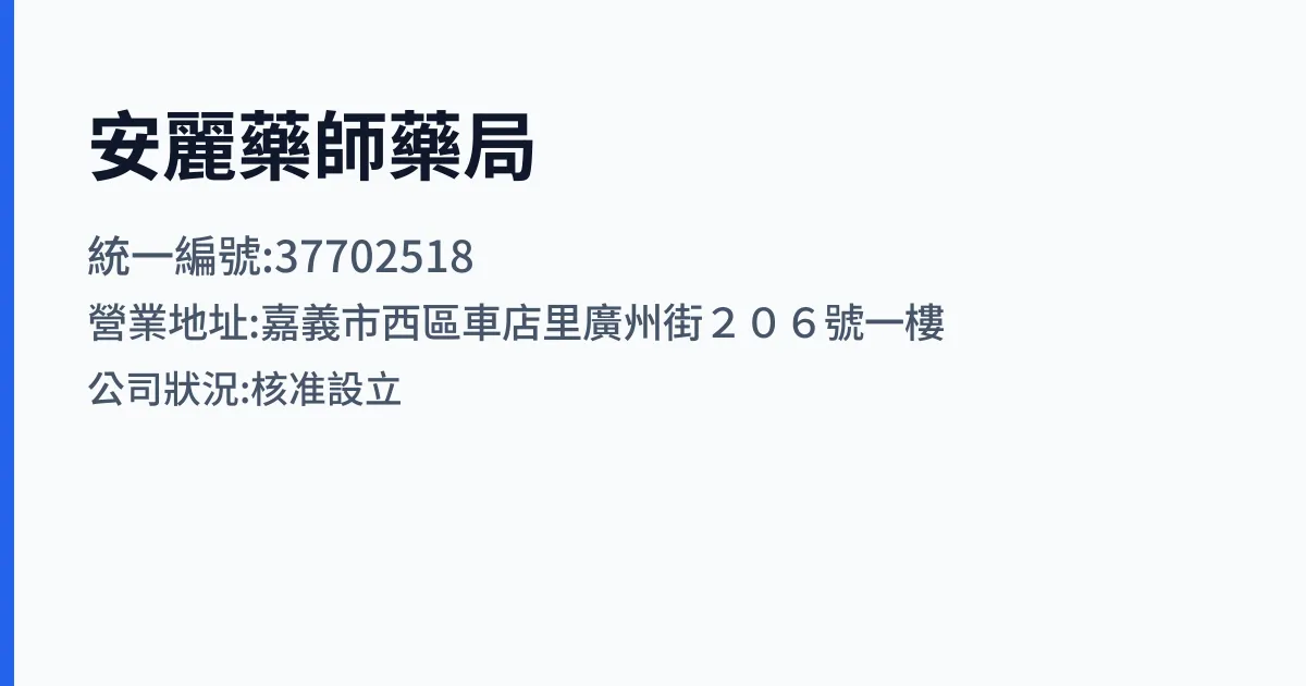 安麗藥師藥局 - 統編 37702518(嘉義市) 公司登記資料與營業項目詳細圖表
