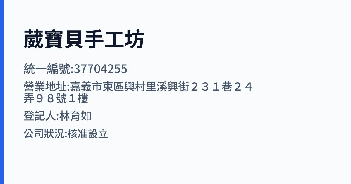 葳寶貝手工坊 - 統編 37704255(嘉義市) 公司登記資料與營業項目詳細圖表