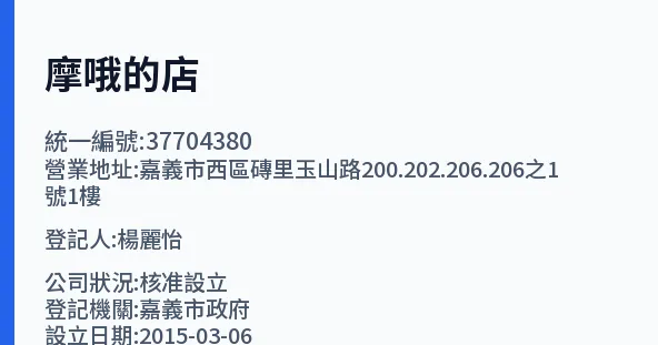 摩哦的店的照片-統編 37704380(嘉義市) 公司登記資料與營業項目詳細圖表