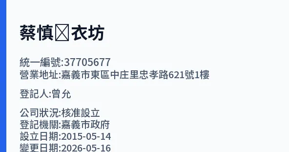 蔡慎内衣坊的照片-統編 37705677(嘉義市) 公司登記資料與營業項目詳細圖表