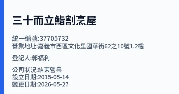 三十而立鮨割烹屋的照片-統編 37705732(嘉義市) 公司登記資料與營業項目詳細圖表