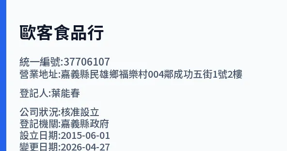歐客食品行的照片-統編 37706107(嘉義縣) 公司登記資料與營業項目詳細圖表