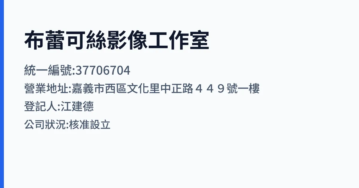 布蕾可絲影像工作室 - 統編 37706704(嘉義市) 公司登記資料與營業項目詳細圖表