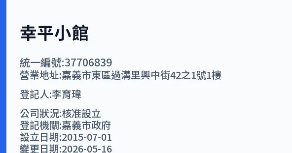 幸平小館的照片-統編 37706839(嘉義市) 公司登記資料與營業項目詳細圖表