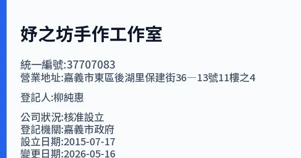妤之坊手作工作室的照片-統編 37707083(嘉義市) 公司登記資料與營業項目詳細圖表