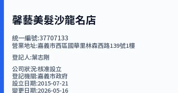 馨藝美髮沙龍名店的照片-統編 37707133(嘉義市) 公司登記資料與營業項目詳細圖表