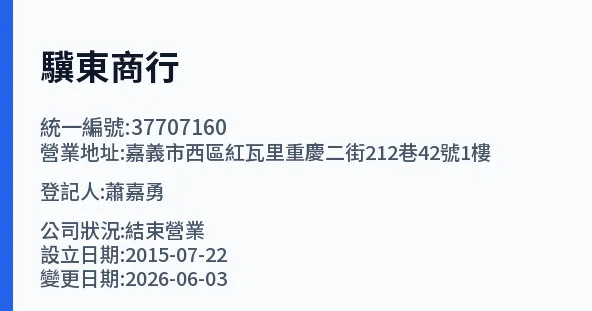 驥東商行的照片-統編 37707160(嘉義市) 公司登記資料與營業項目詳細圖表
