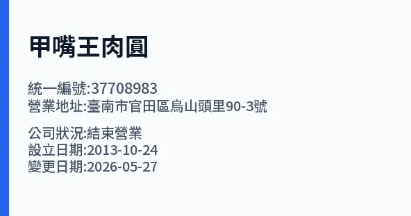 甲嘴王肉圓的照片-統編 37708983(臺南市) 公司登記資料與營業項目詳細圖表