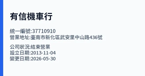 有信機車行的照片-統編 37710910(臺南市) 公司登記資料與營業項目詳細圖表