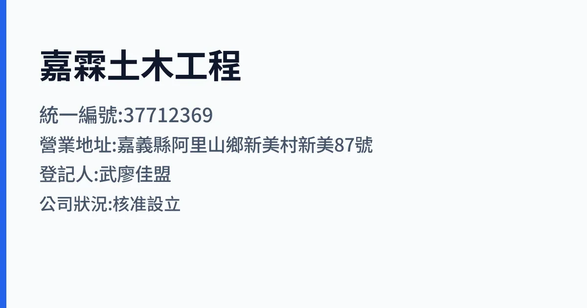嘉霖土木工程 - 統編 37712369(嘉義縣) 公司登記資料與營業項目詳細圖表