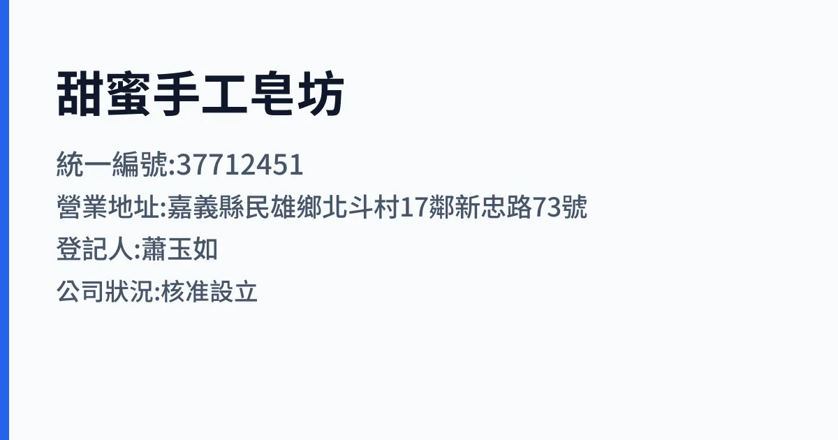 甜蜜手工皂坊 - 統編 37712451(嘉義縣) 公司登記資料與營業項目詳細圖表