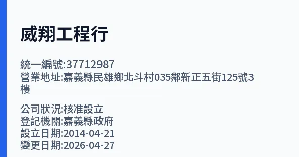 威翔工程行的照片-統編 37712987(嘉義縣) 公司登記資料與營業項目詳細圖表