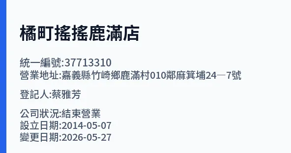 橘町搖搖鹿滿店的照片-統編 37713310(嘉義縣) 公司登記資料與營業項目詳細圖表