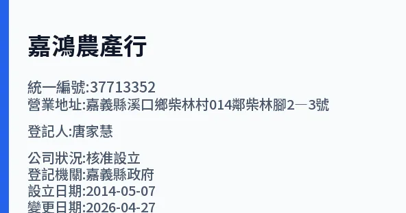 嘉鴻農產行的照片-統編 37713352(嘉義縣) 公司登記資料與營業項目詳細圖表