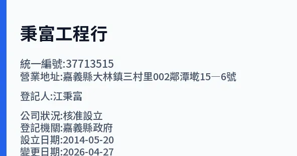 秉富工程行的照片-統編 37713515(嘉義縣) 公司登記資料與營業項目詳細圖表