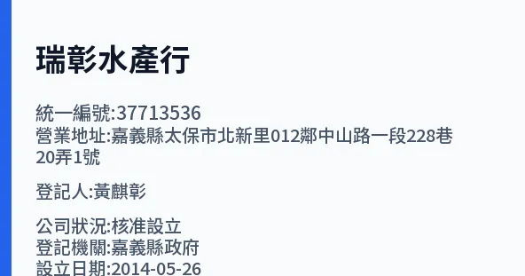 瑞彰水產行的照片-統編 37713536(嘉義縣) 公司登記資料與營業項目詳細圖表