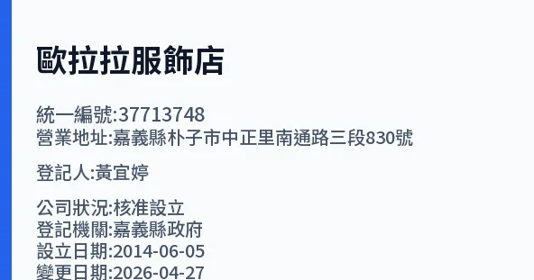 歐拉拉服飾店的照片-統編 37713748(嘉義縣) 公司登記資料與營業項目詳細圖表